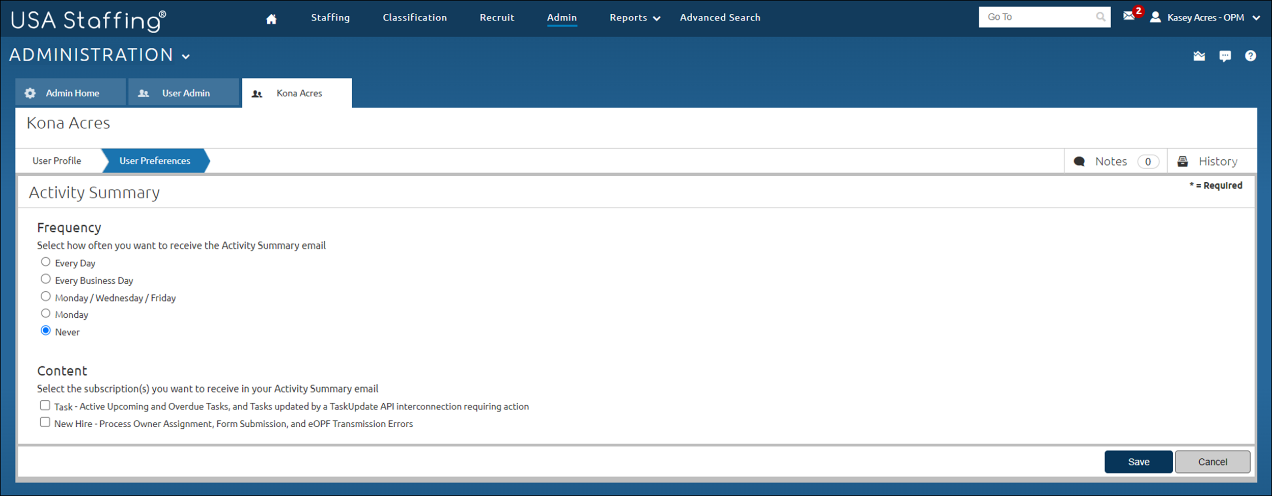 Creating a user record – USA Staffing Online Help