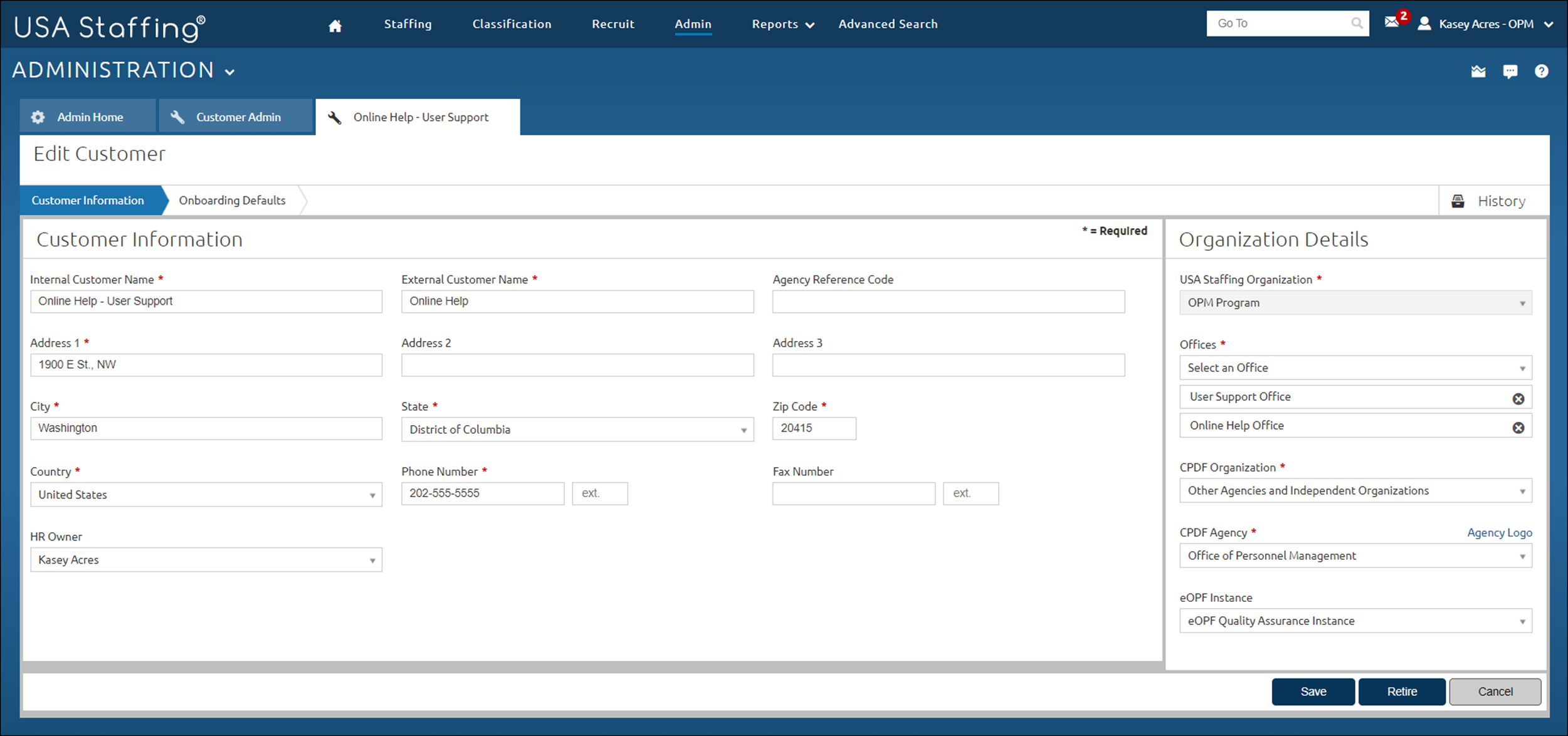 Modifying a customer – USA Staffing Online Help
