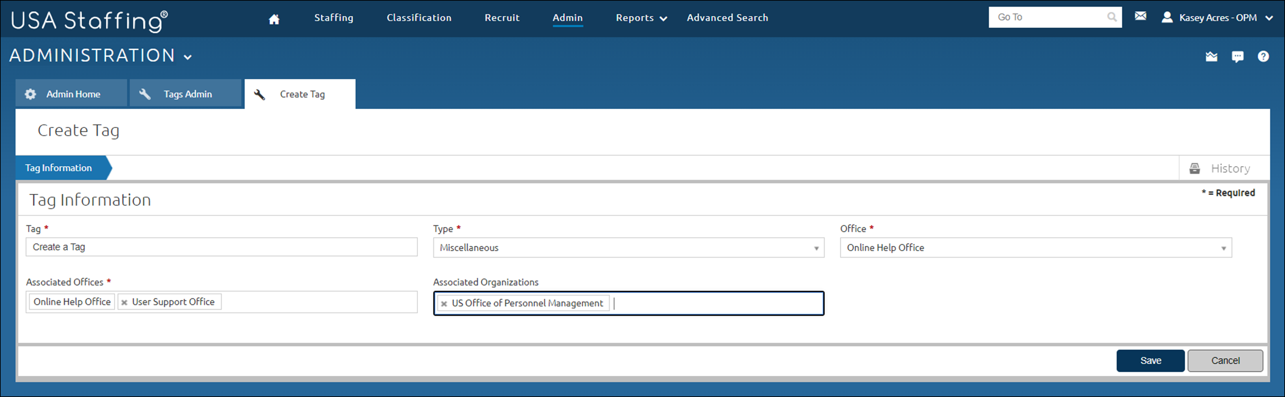 Create Tag Overview – USA Staffing Online Help
