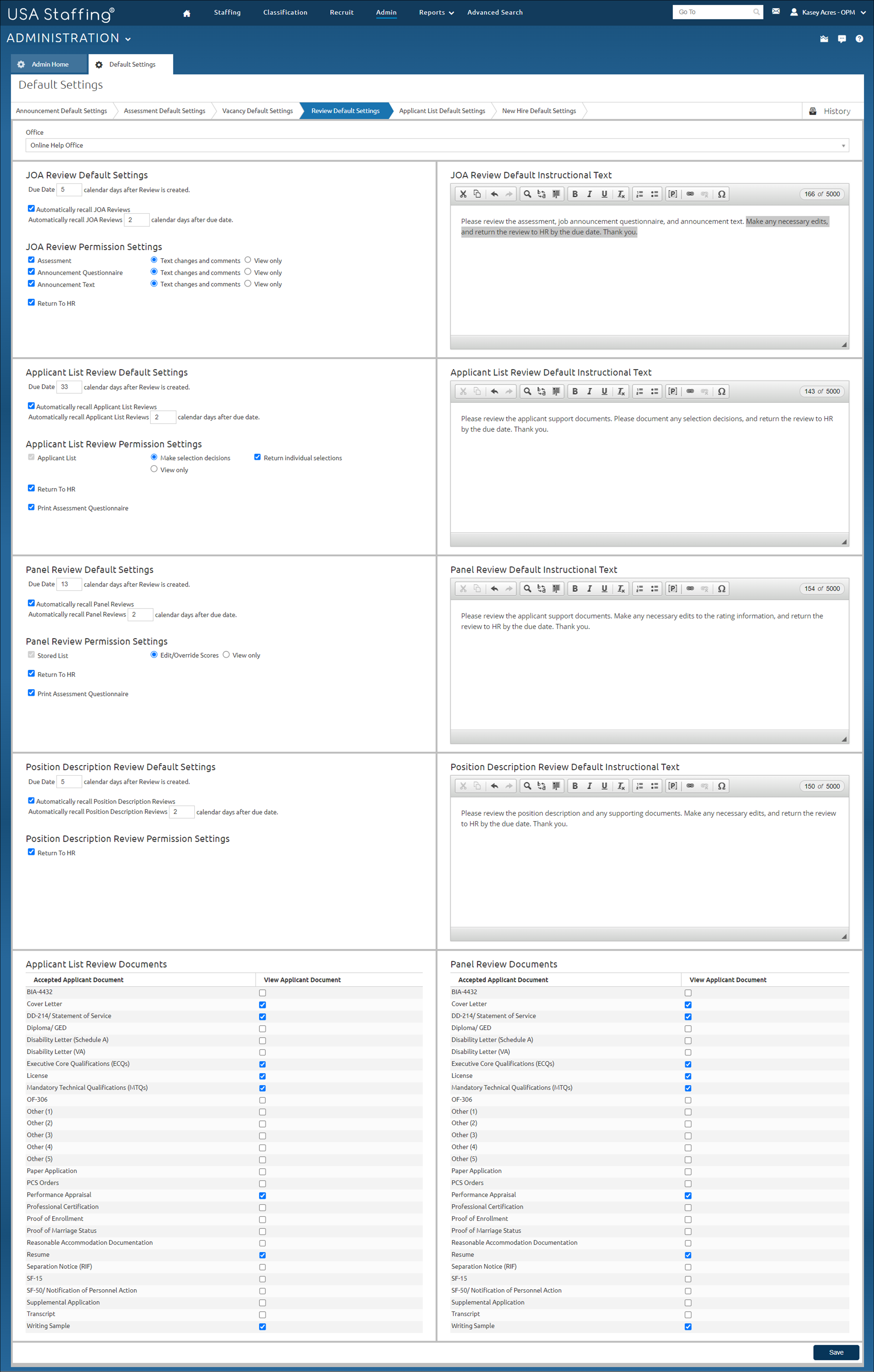 Review Default Settings Overview – USA Staffing Online Help
