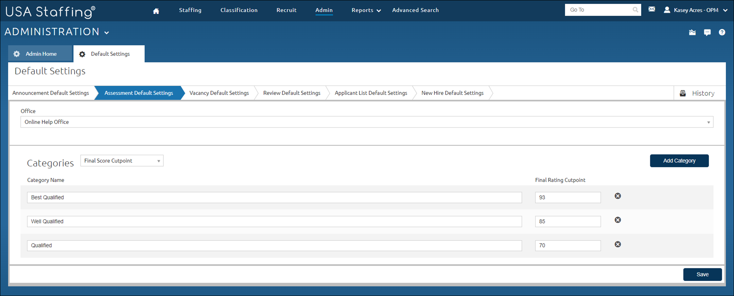 Assessment Default Settings Overview – USA Staffing Online Help