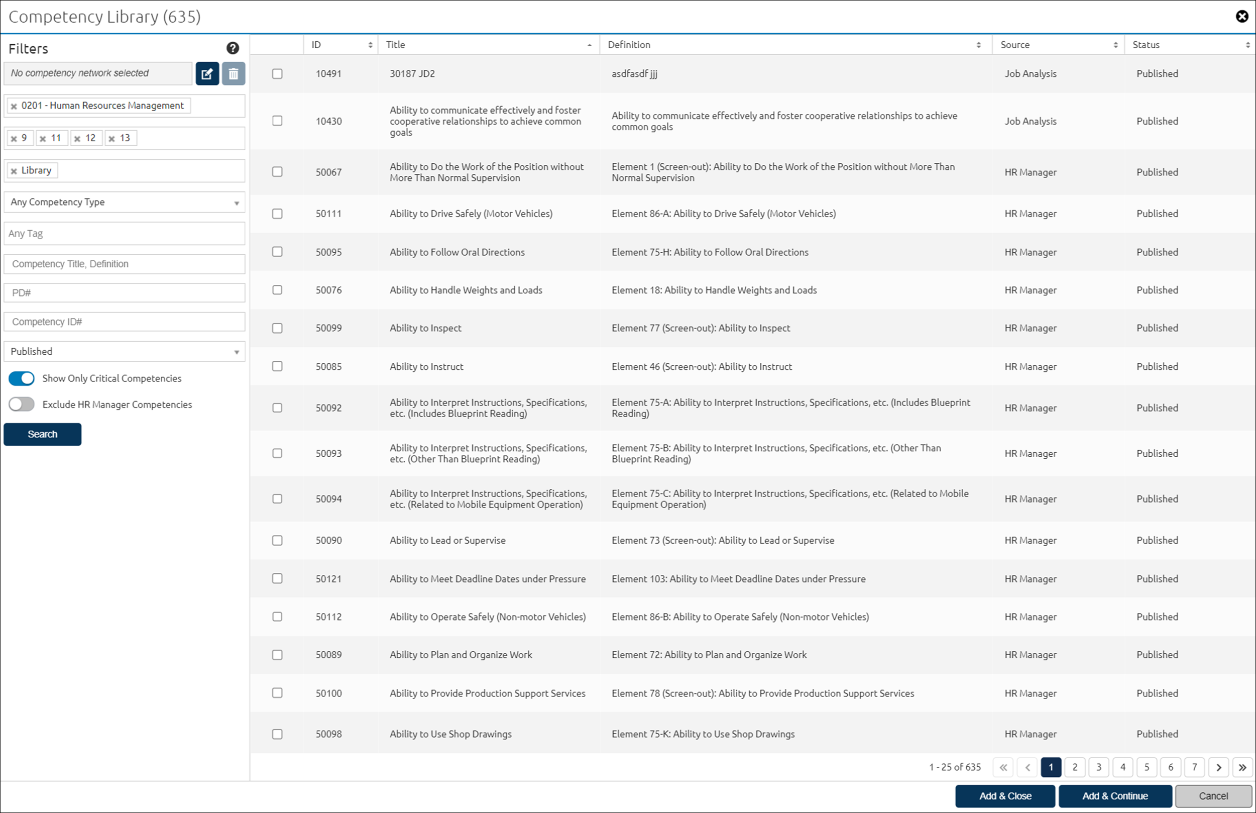 Adding a competency from the library to a competency network – USA ...