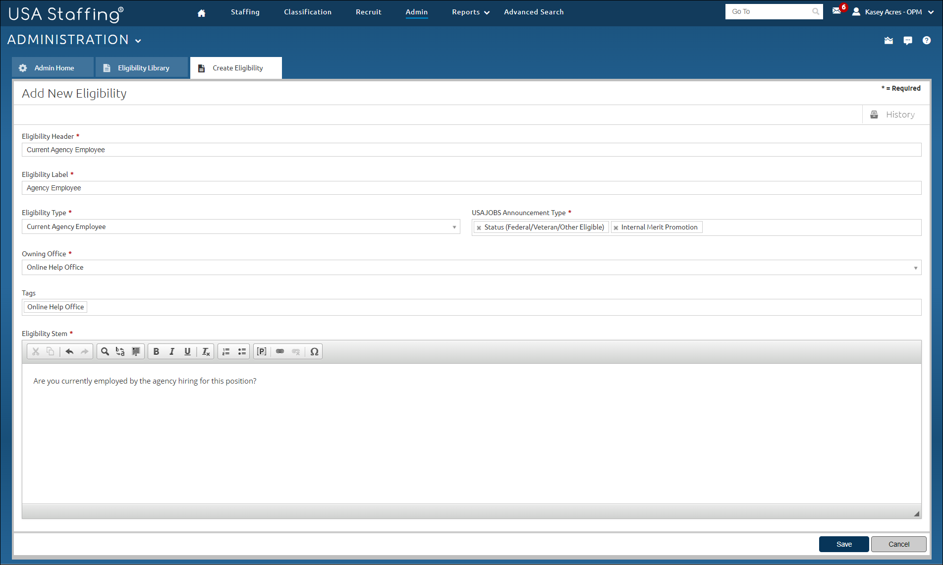 Create New Eligibility Overview – USA Staffing Online Help