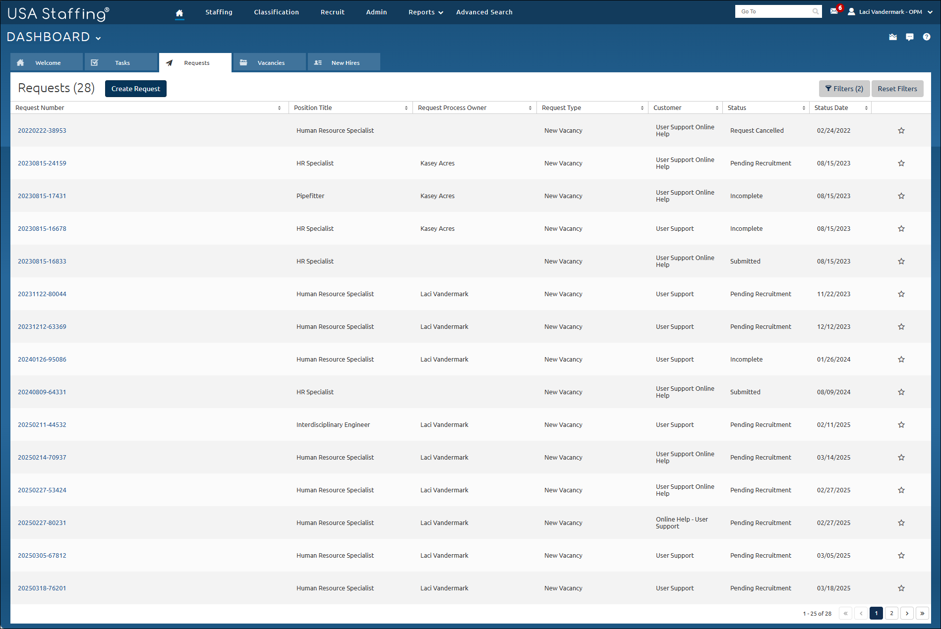 Filtering requests – USA Staffing Online Help