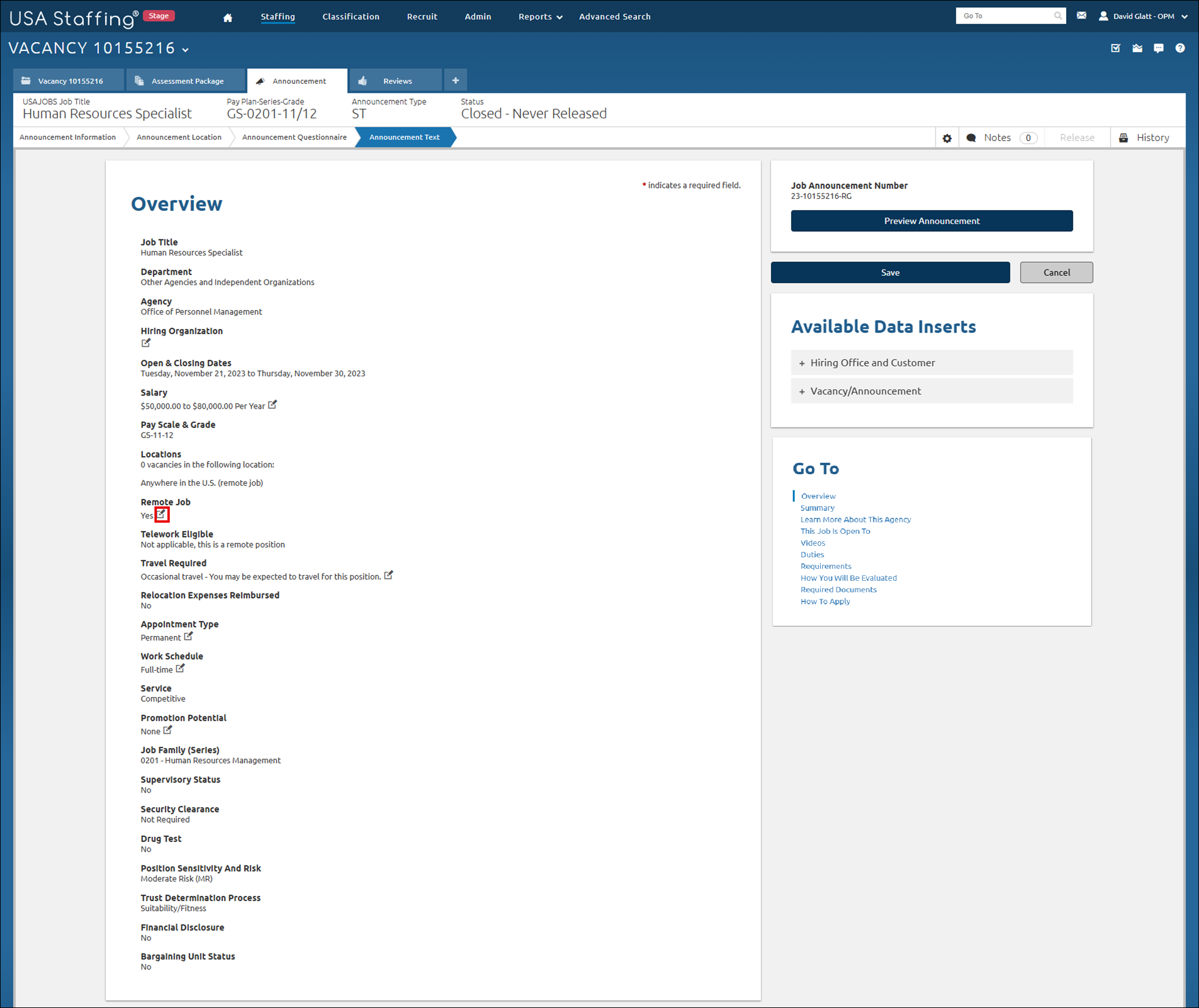 Adding an optional remote job description – USA Staffing Online Help