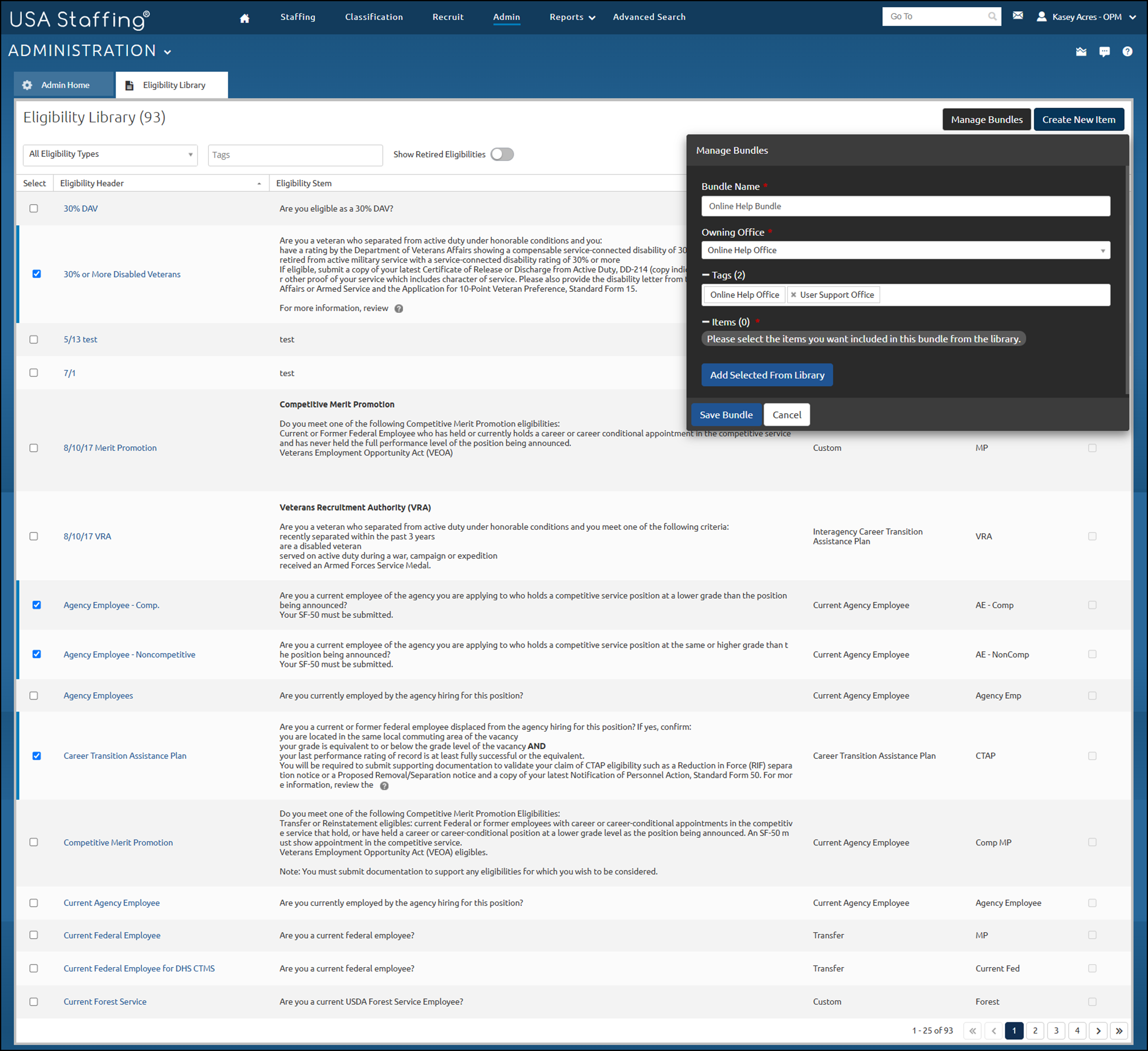 Creating an eligibility bundle – USA Staffing Online Help