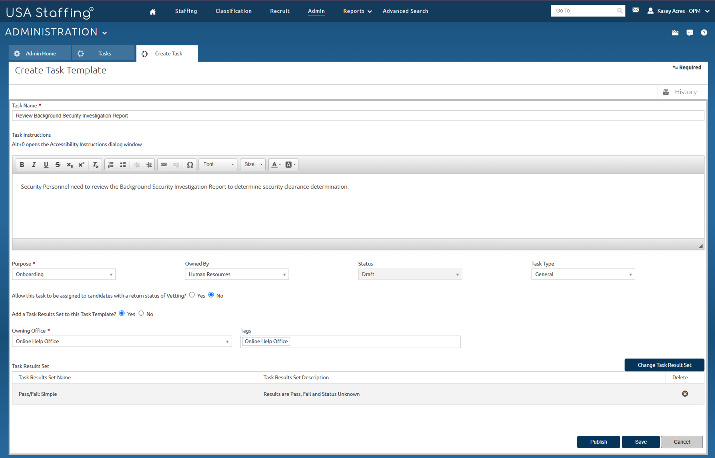 Create Task Template Overview – USA Staffing Online Help