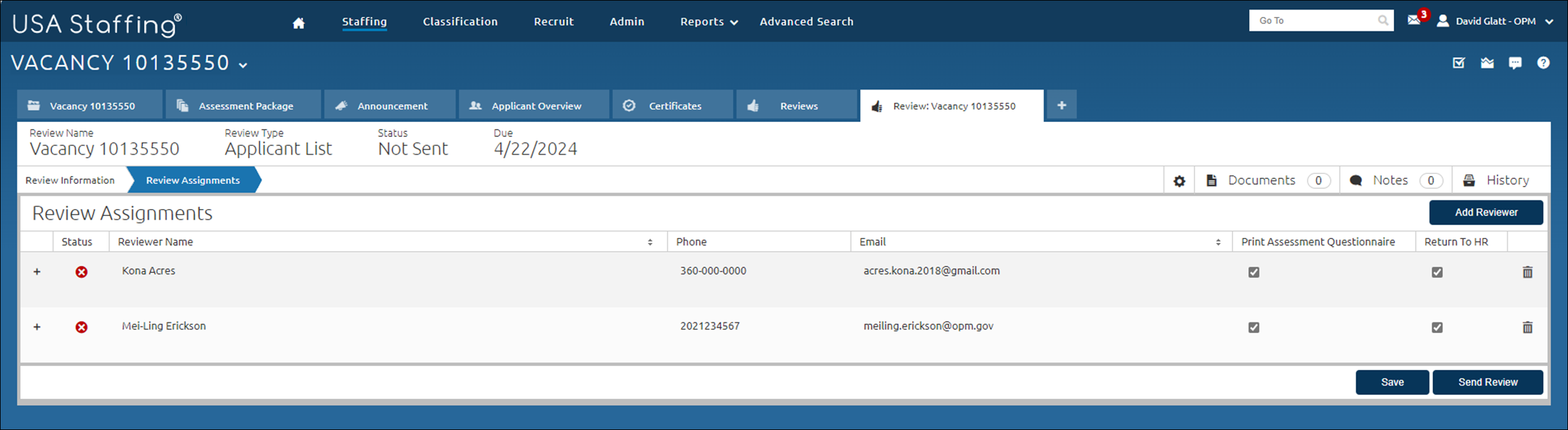 Sending a review – USA Staffing Online Help