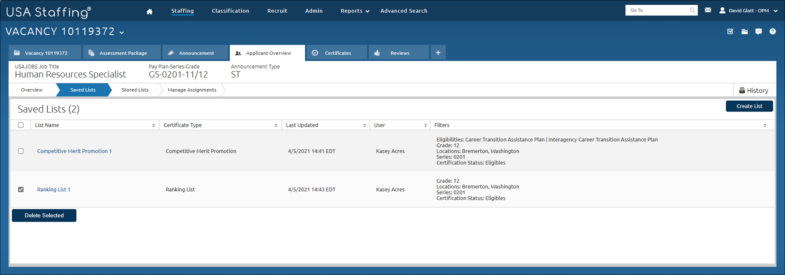 Saved Lists Overview – USA Staffing Online Help