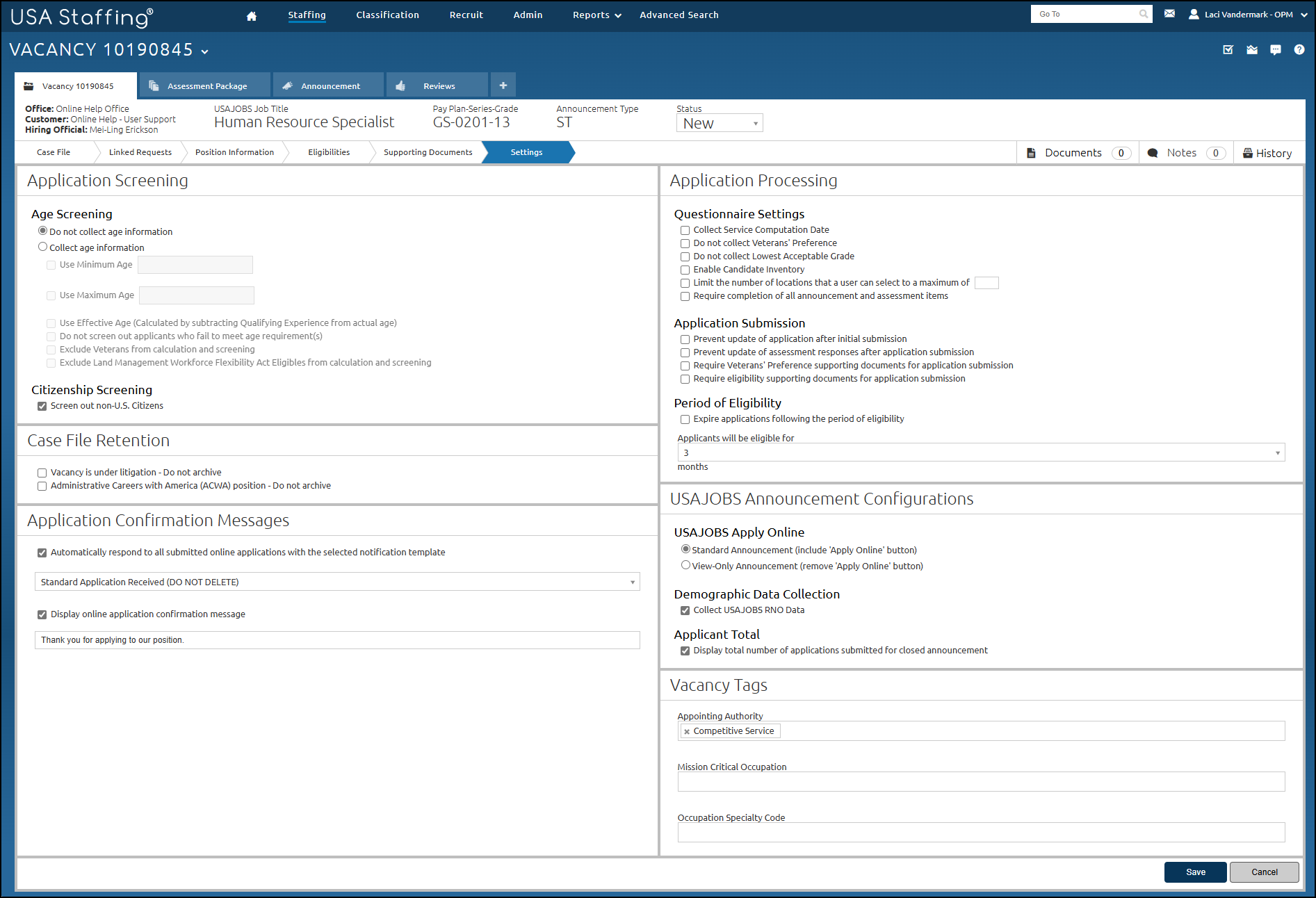 Settings Overview – USA Staffing Online Help
