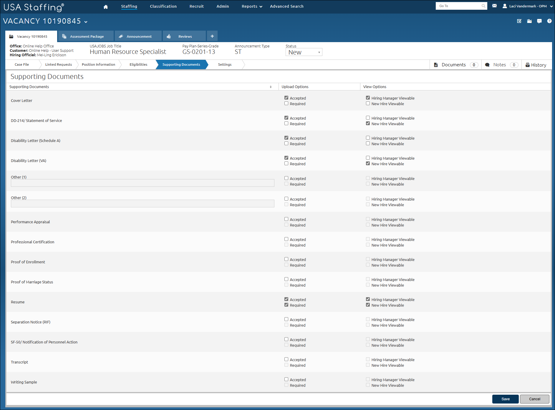 Requiring applicant supporting documents – USA Staffing Online Help