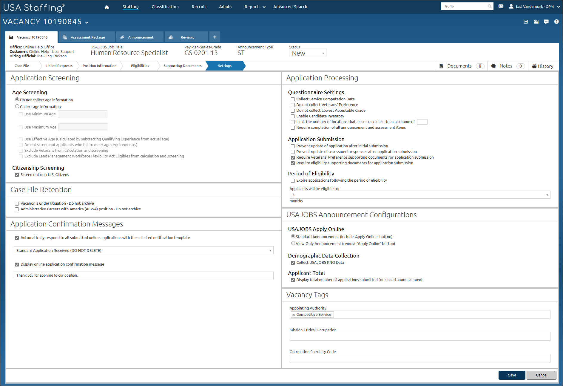 Setting up a vacancy to collect conditional documents – USA Staffing ...