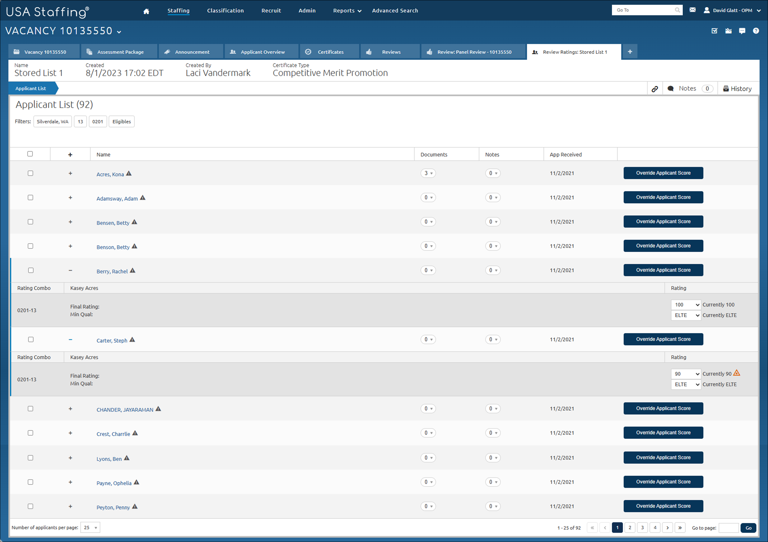 Overriding an applicant rating based on panel recommendation – USA ...