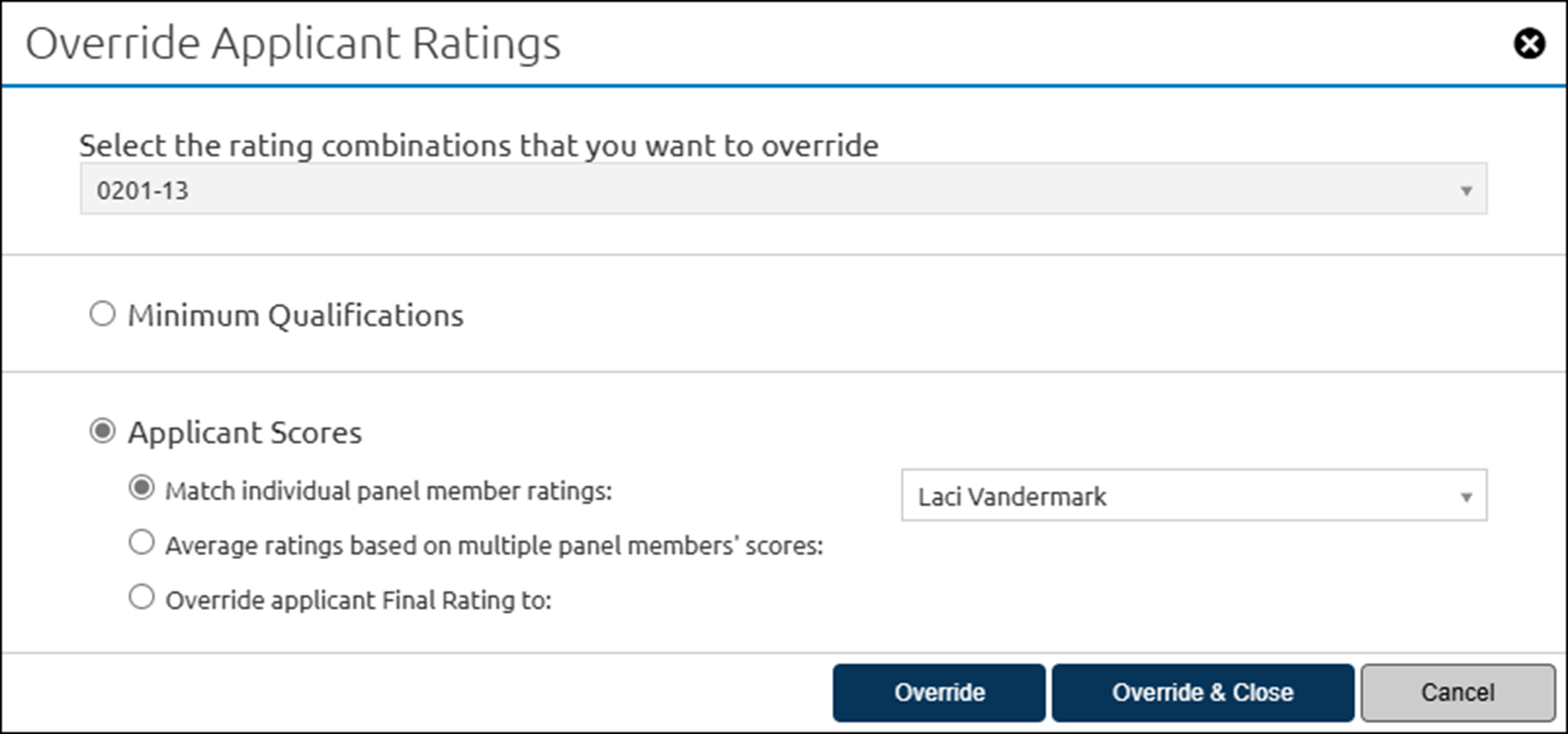 Overriding multiple applicants rating based on panel recommendation – USA Staffing Online Help
