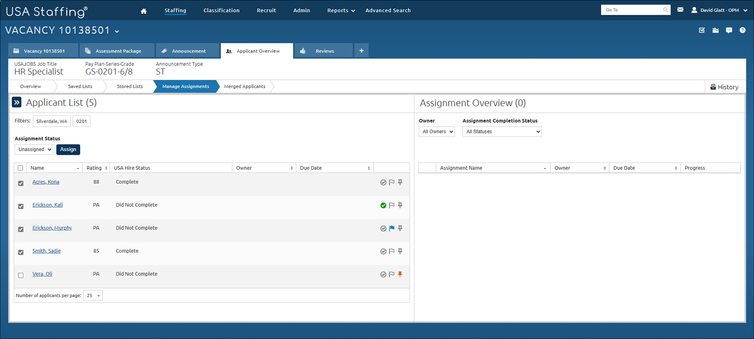 Creating an assignment – USA Staffing Online Help