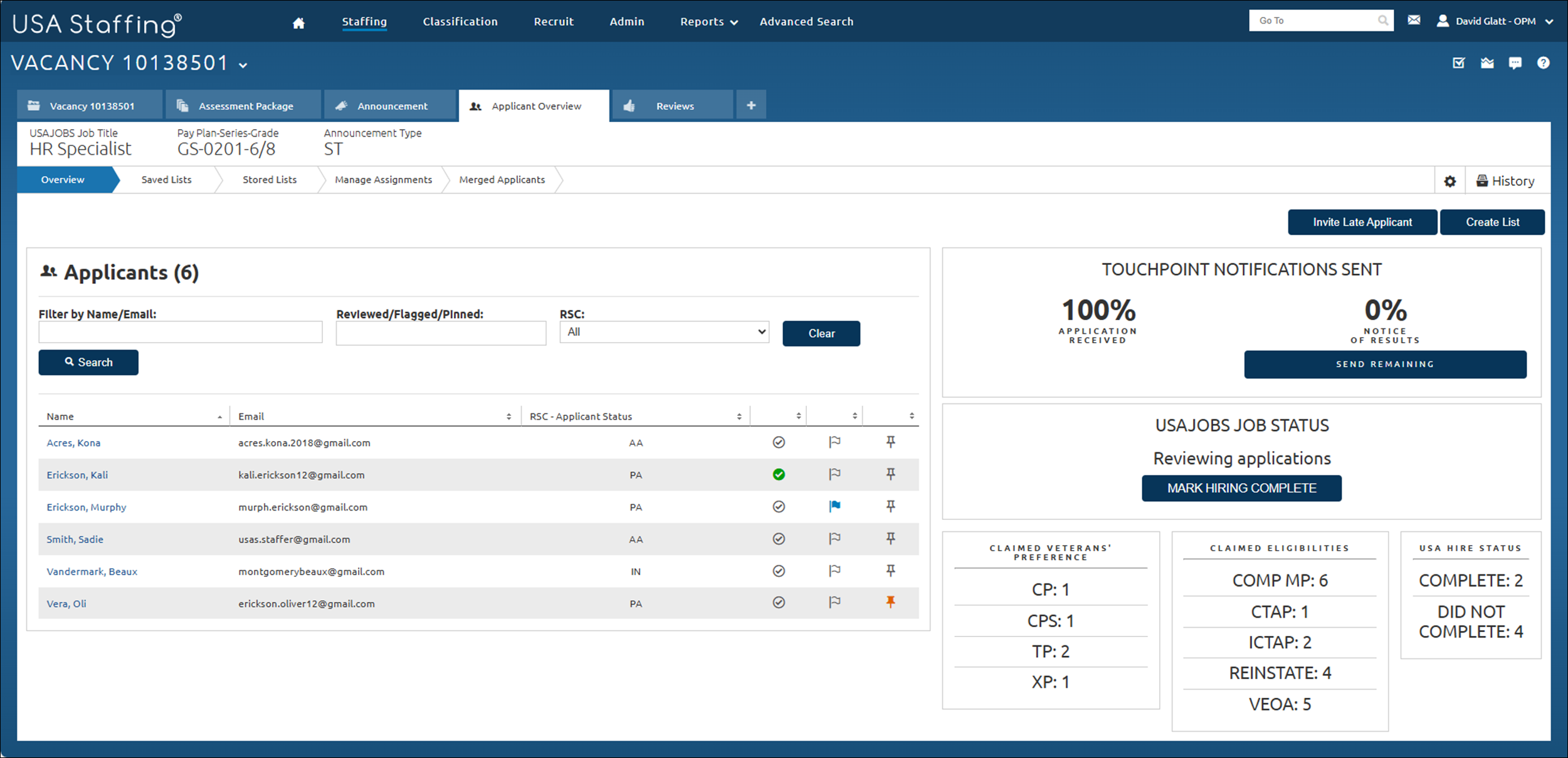 Designating an applicant as reviewed – USA Staffing Online Help