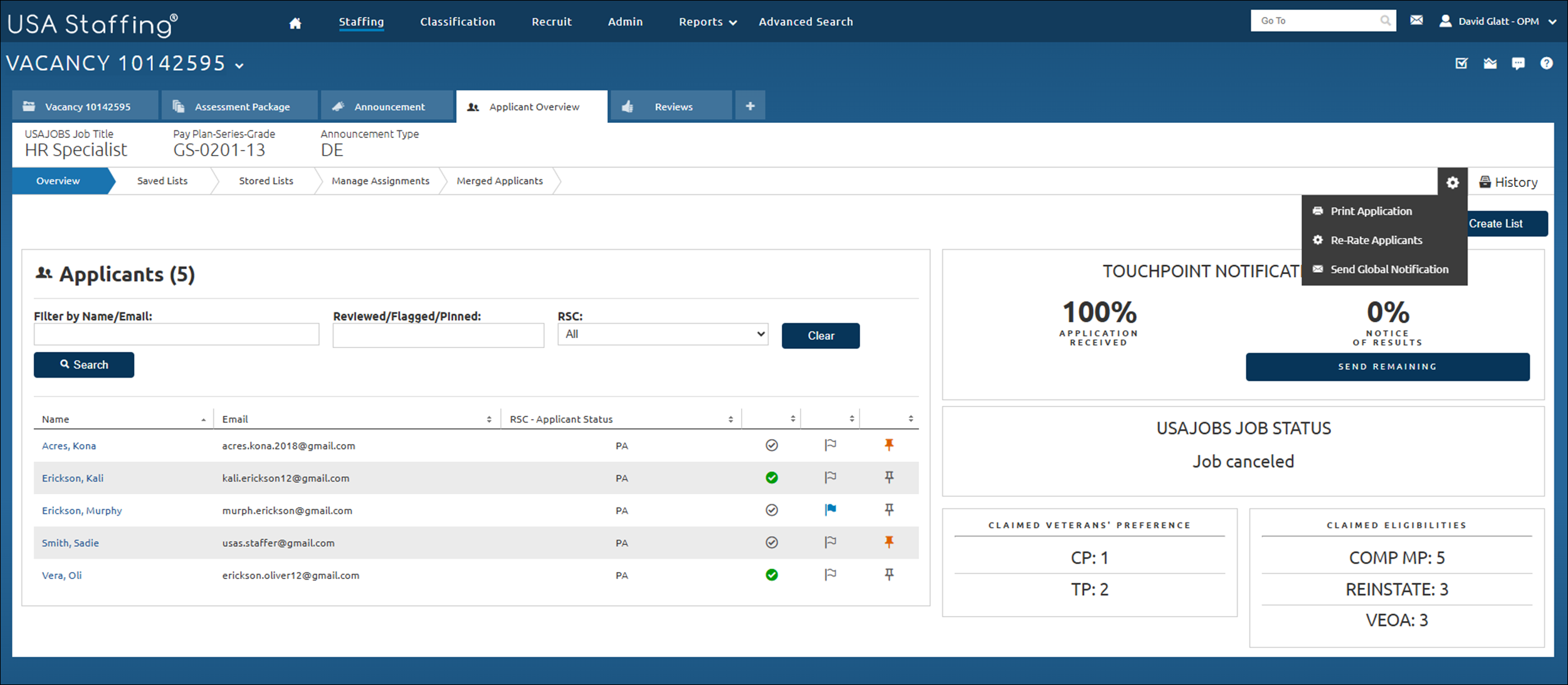 Re-Rating the applicant pool – USA Staffing Online Help