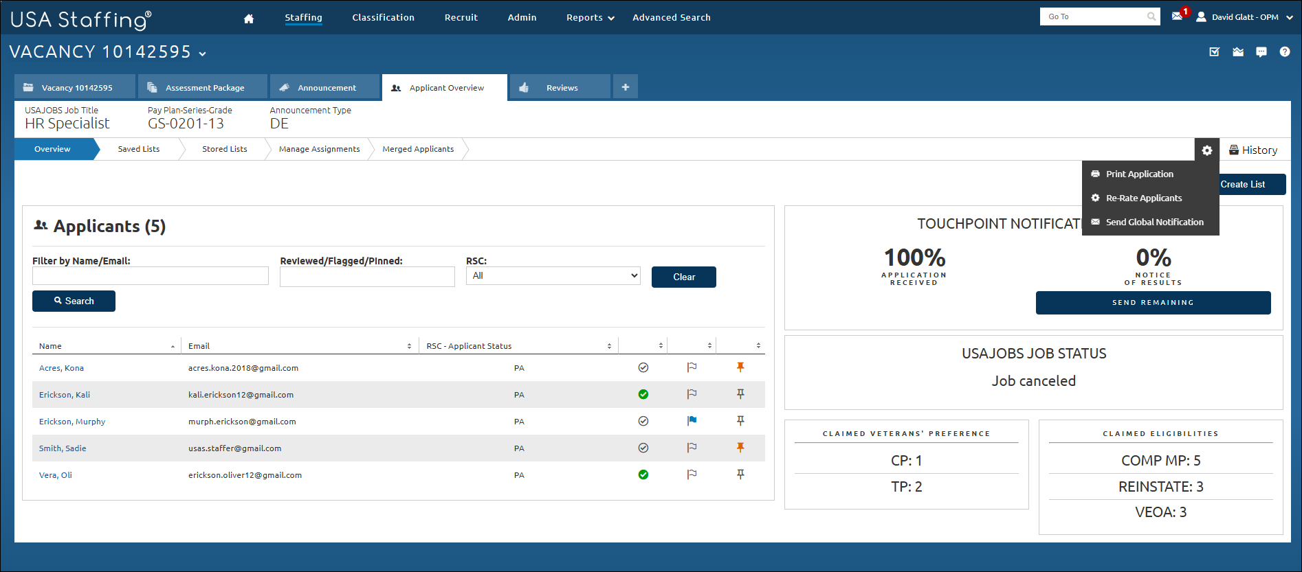 Sending a global notification – USA Staffing Online Help