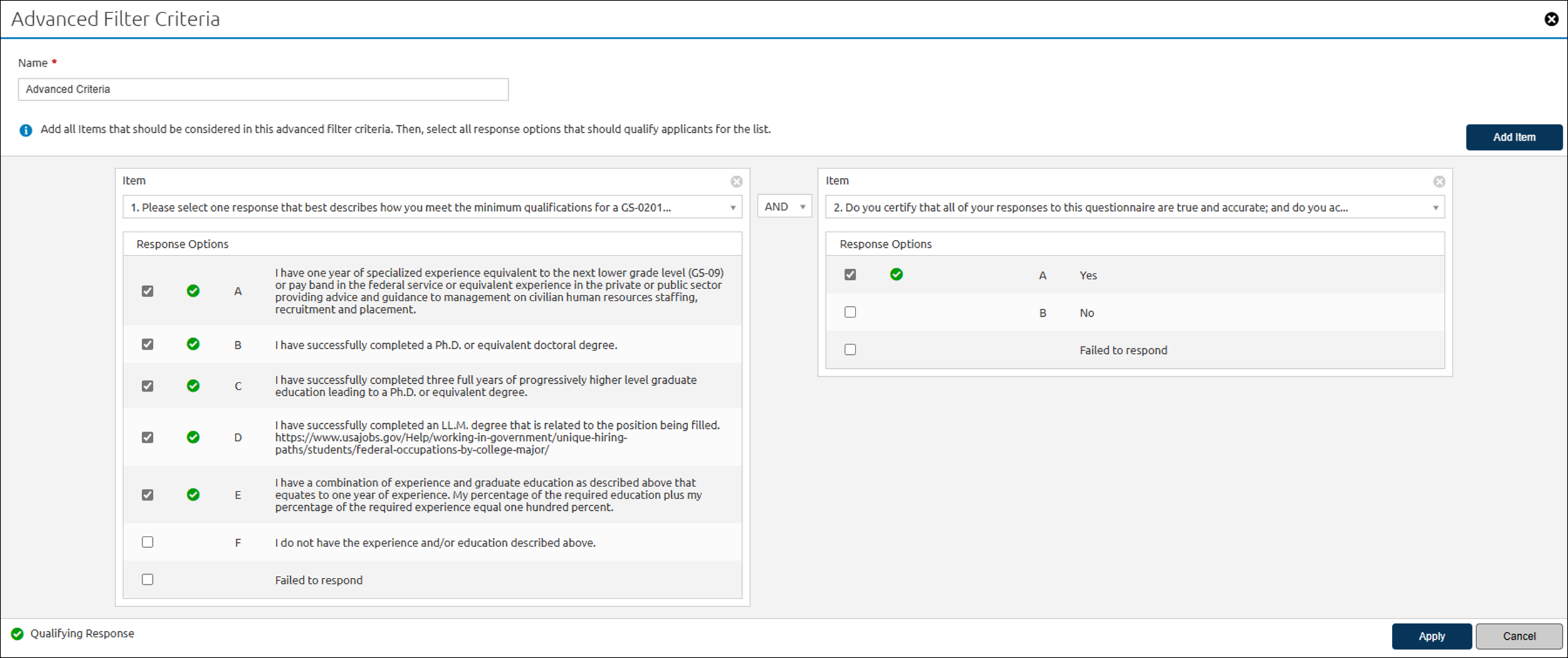 Identifying advanced filter criteria – USA Staffing Online Help