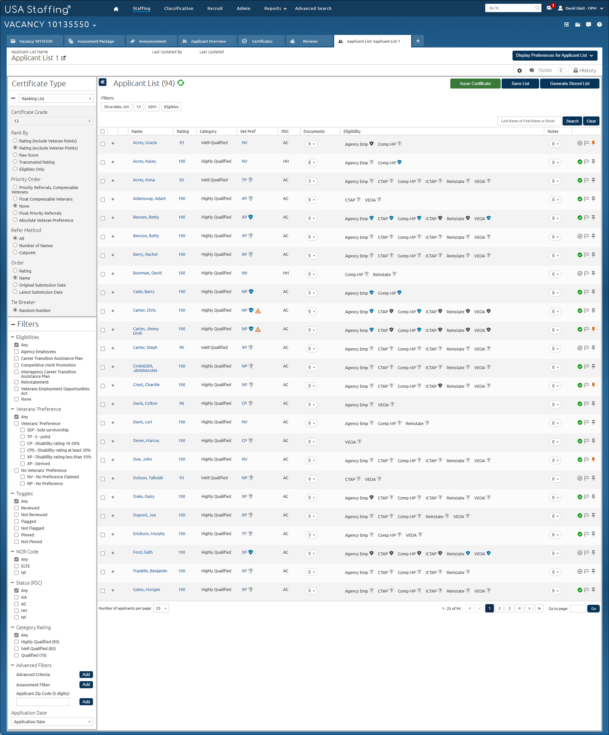 Creating a ranking list – USA Staffing Online Help