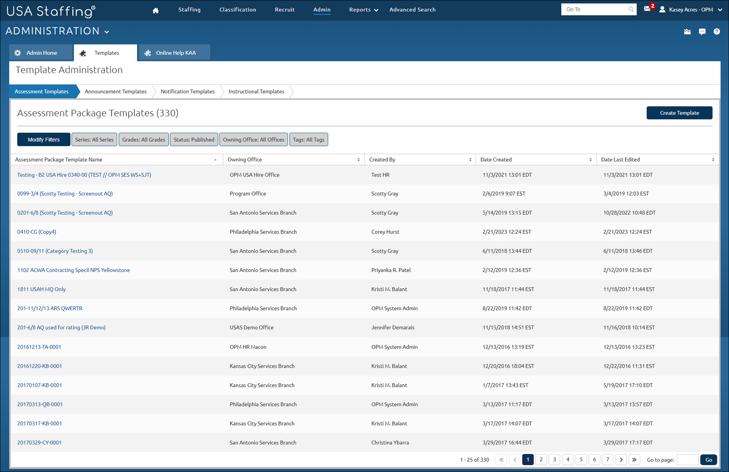 Assessment Package Templates Overview – USA Staffing Online Help