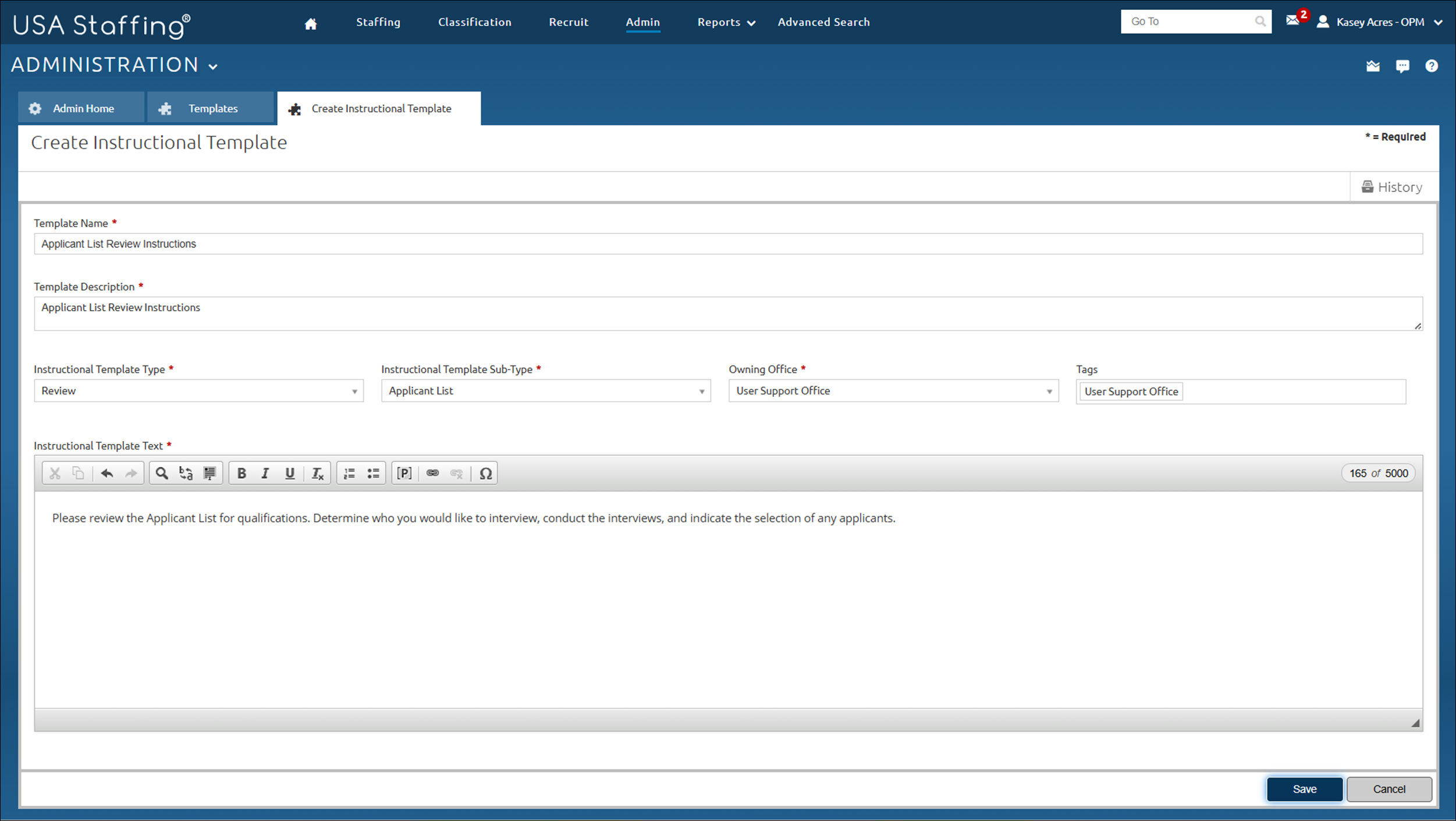 Create Instructional Template Overview – USA Staffing Online Help