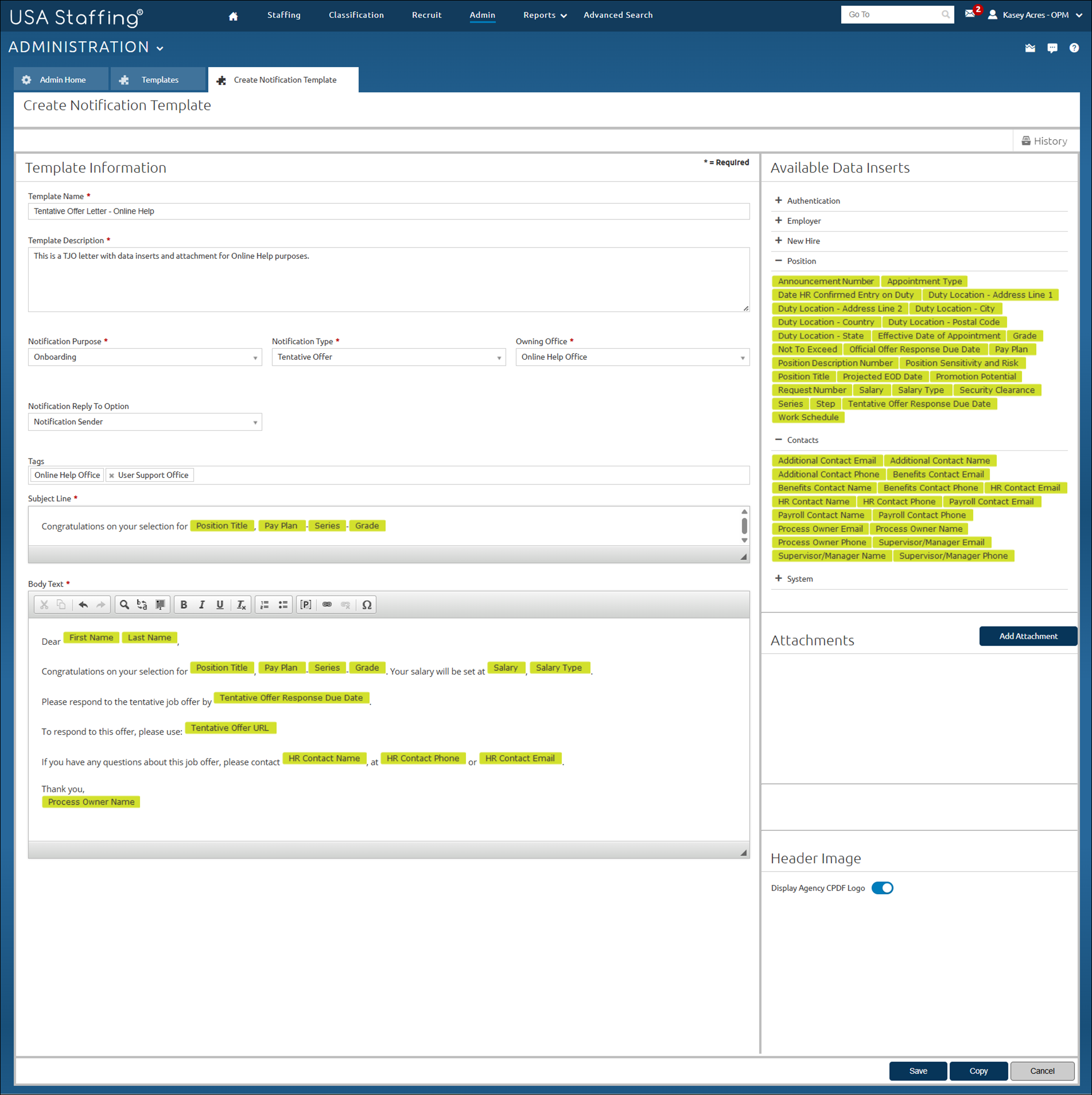 Create Notification Template Overview – USA Staffing Online Help