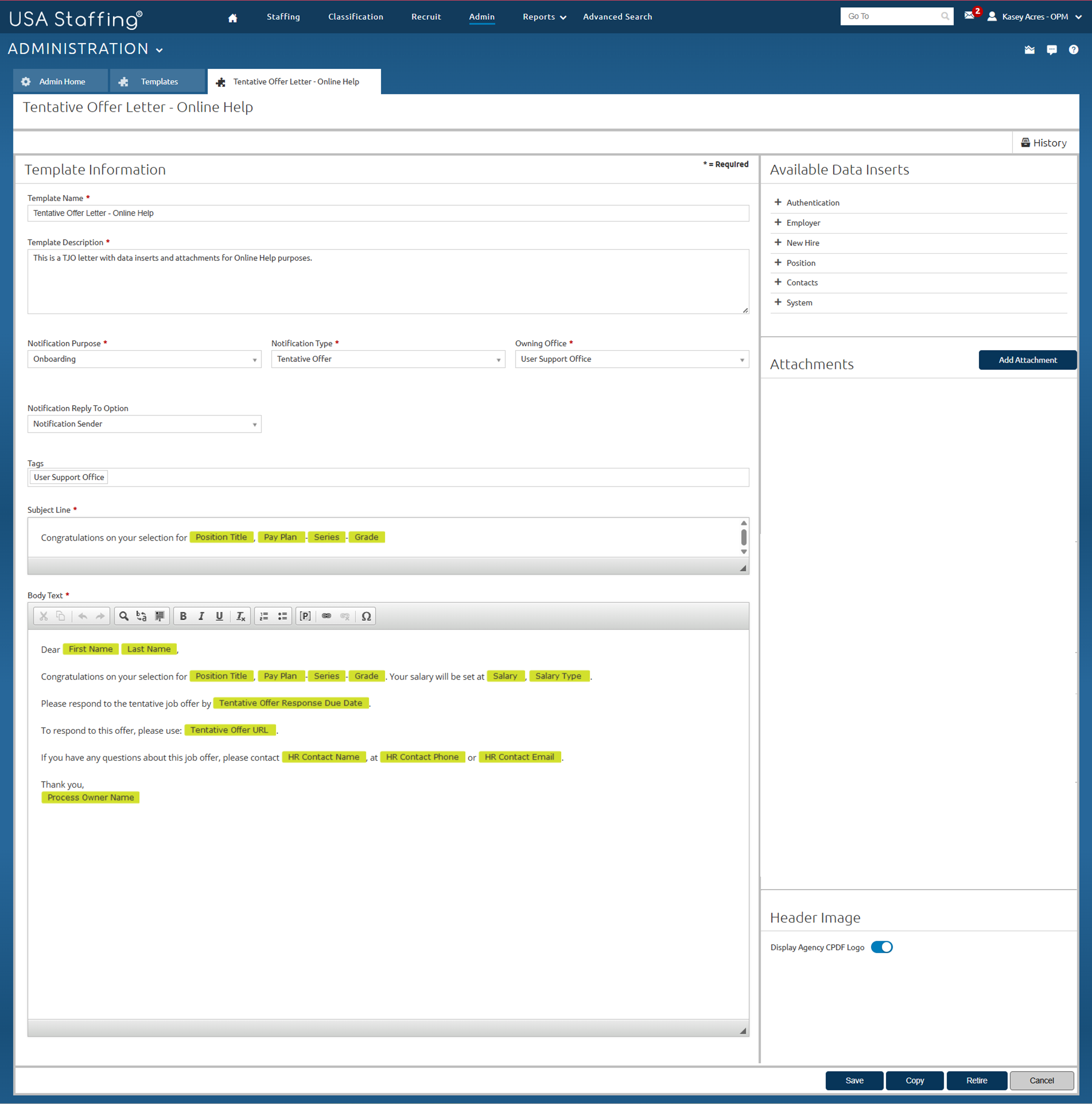 Edit Notification Template Overview – USA Staffing Online Help