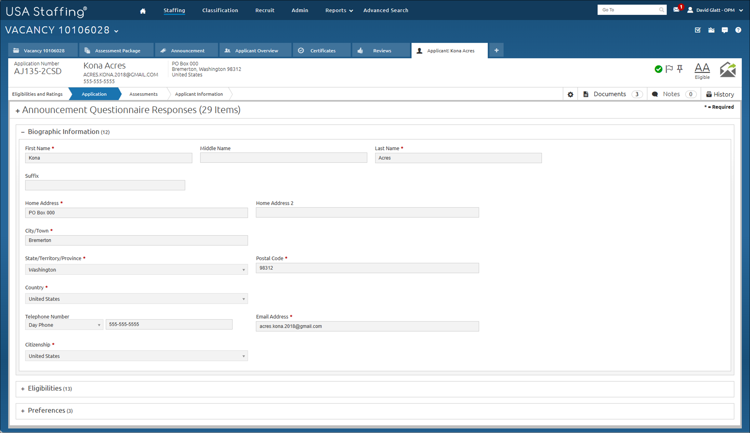 Viewing applicant biographic information – USA Staffing Online Help