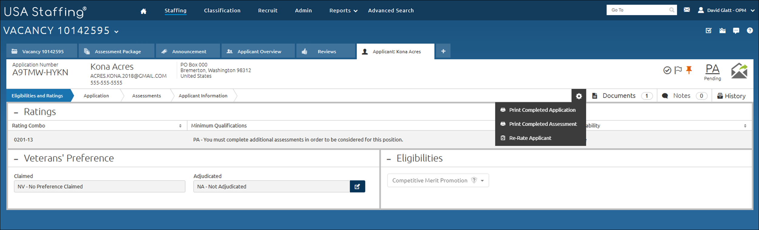 Re-rating an applicant record – USA Staffing Online Help