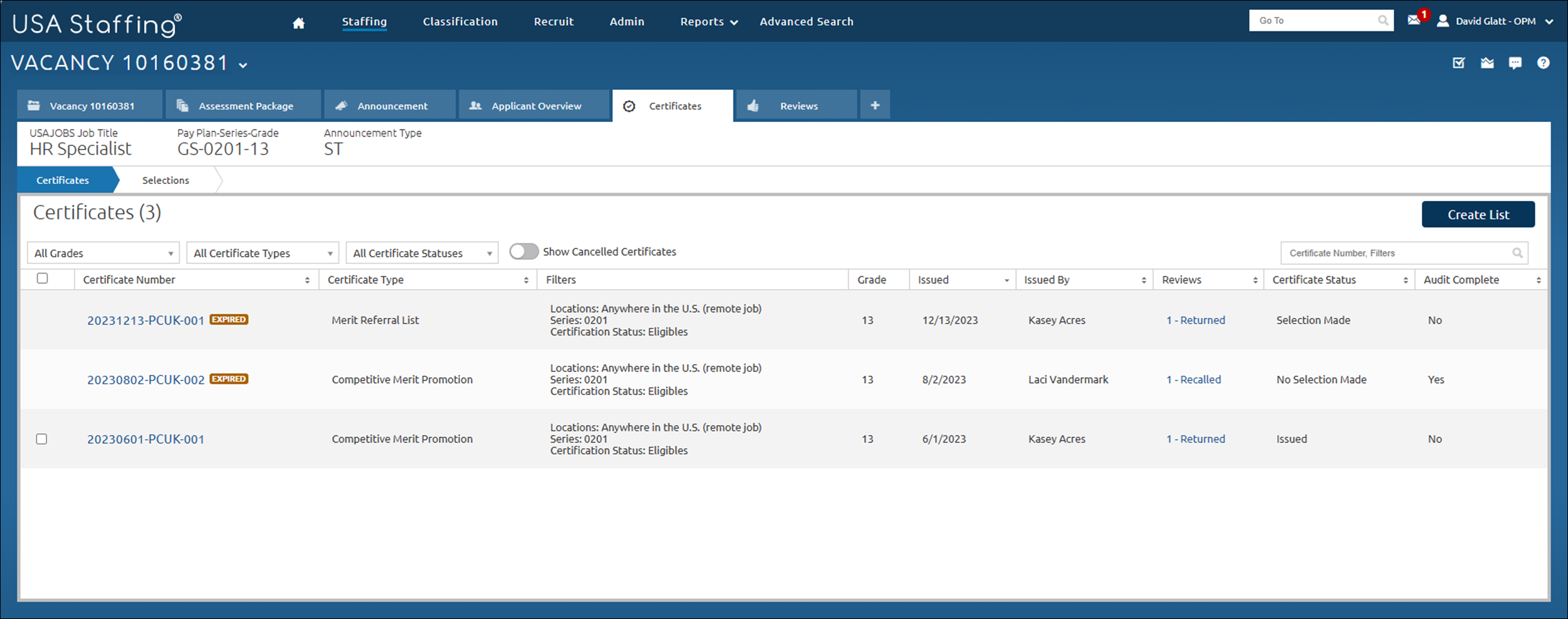 Viewing a certificate – USA Staffing Online Help