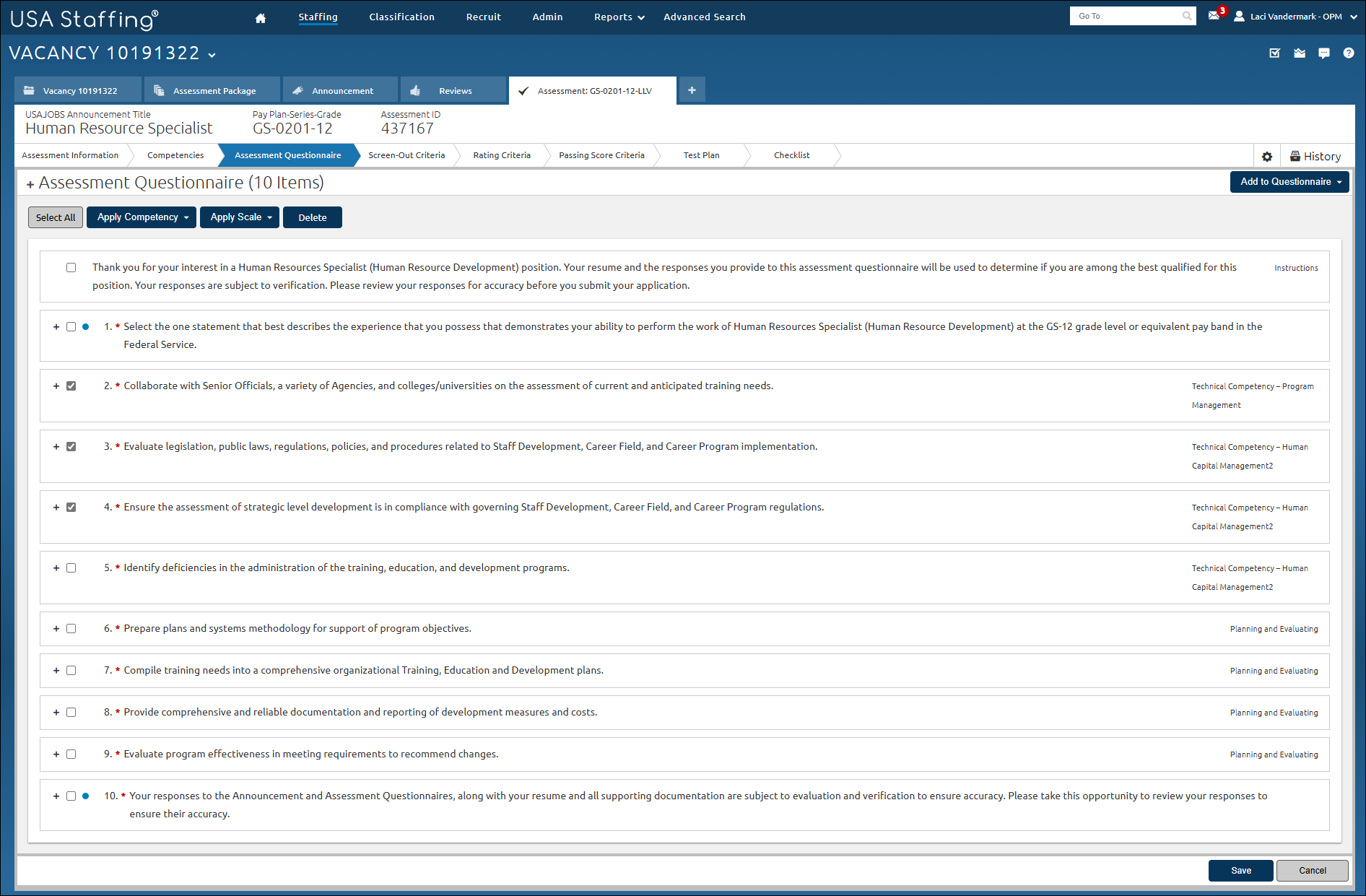 Linking multiple assessment questionnaire items to a competency – USA ...
