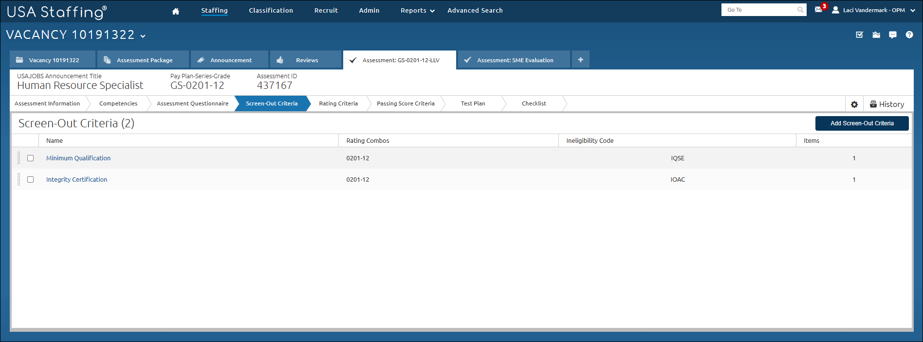 Adding a screen-out – USA Staffing Online Help