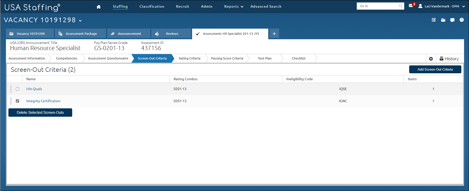 Deleting a screen-out – USA Staffing Online Help