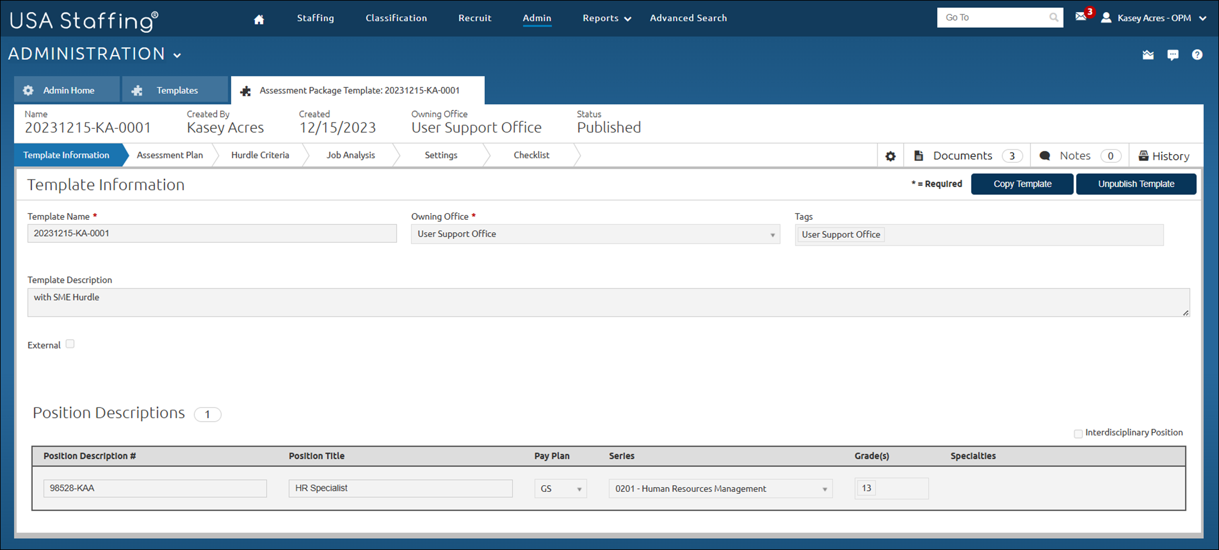 Copying an assessment package template – USA Staffing Online Help