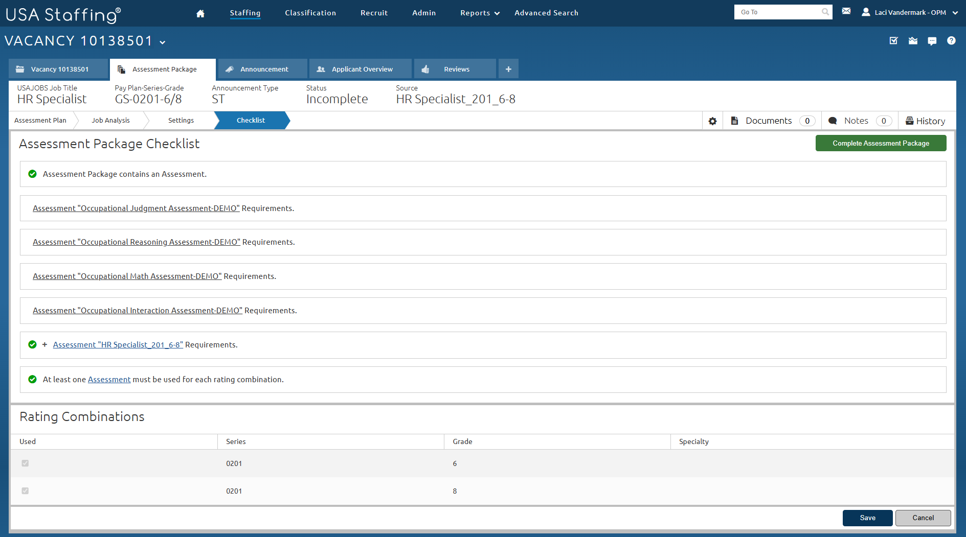 Marking an assessment package as complete – USA Staffing Online Help