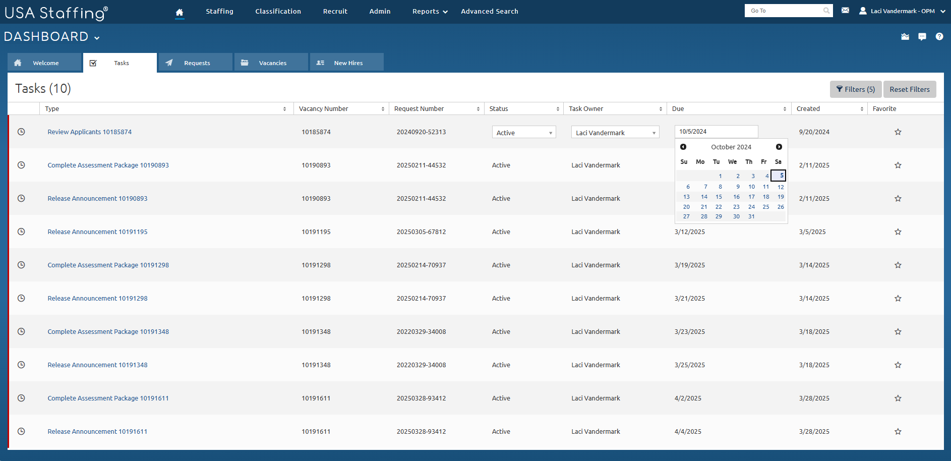 Updating a task from the dashboard – USA Staffing Online Help