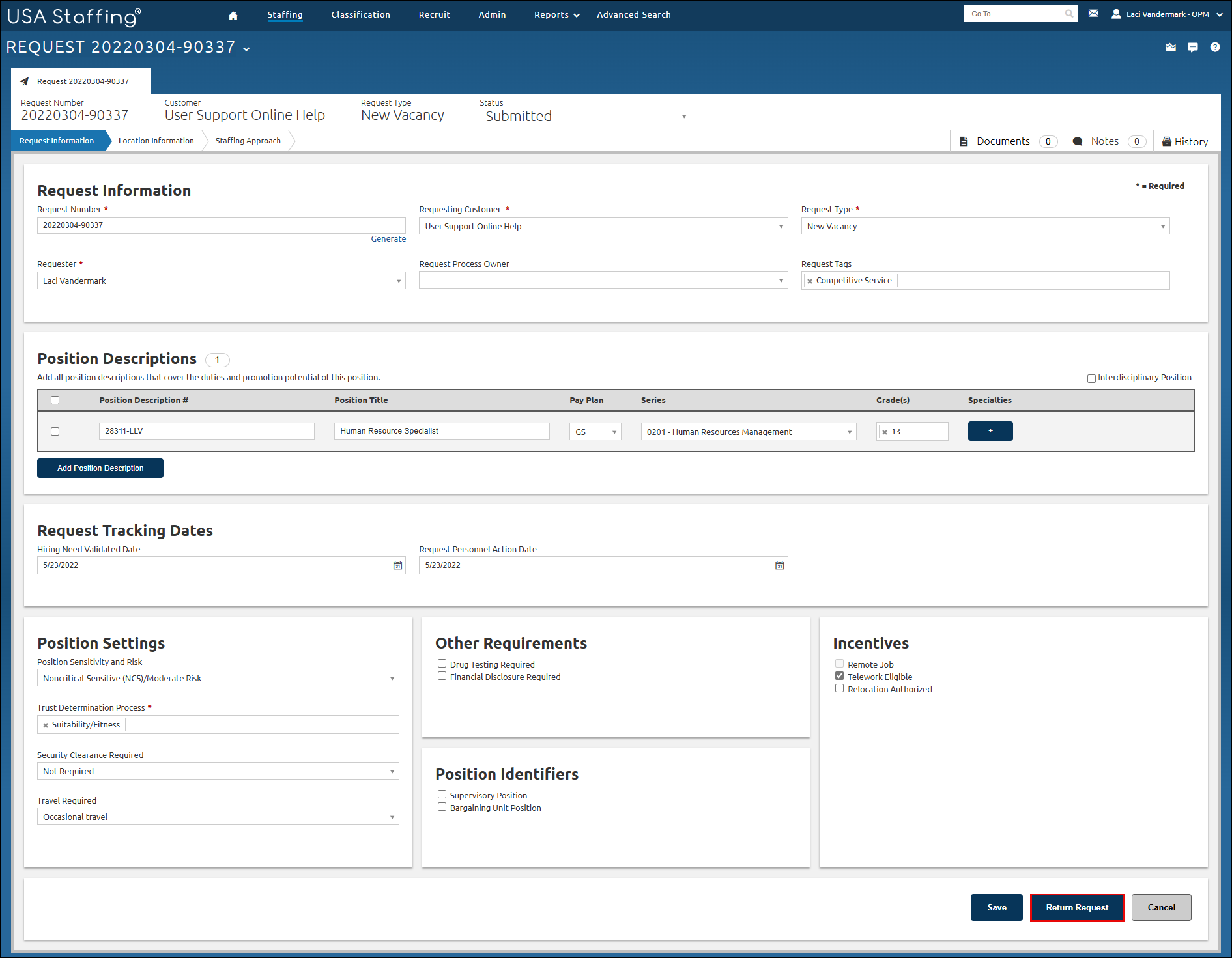 Returning a submitted request – USA Staffing Online Help