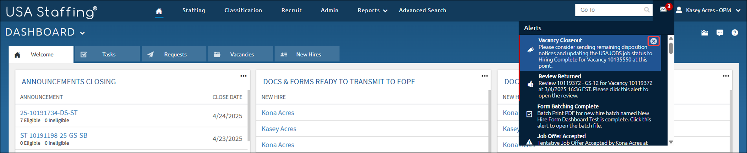 Deleting an alert – USA Staffing Online Help