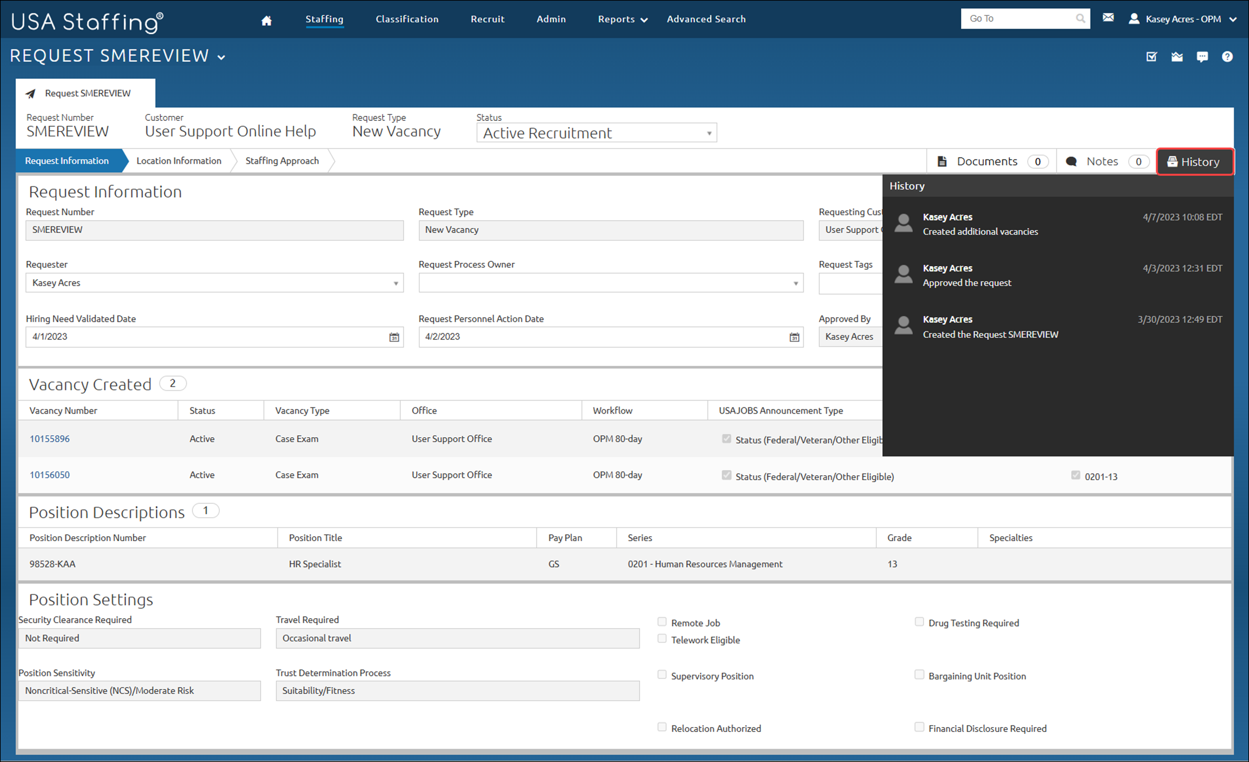 Viewing history – USA Staffing Online Help