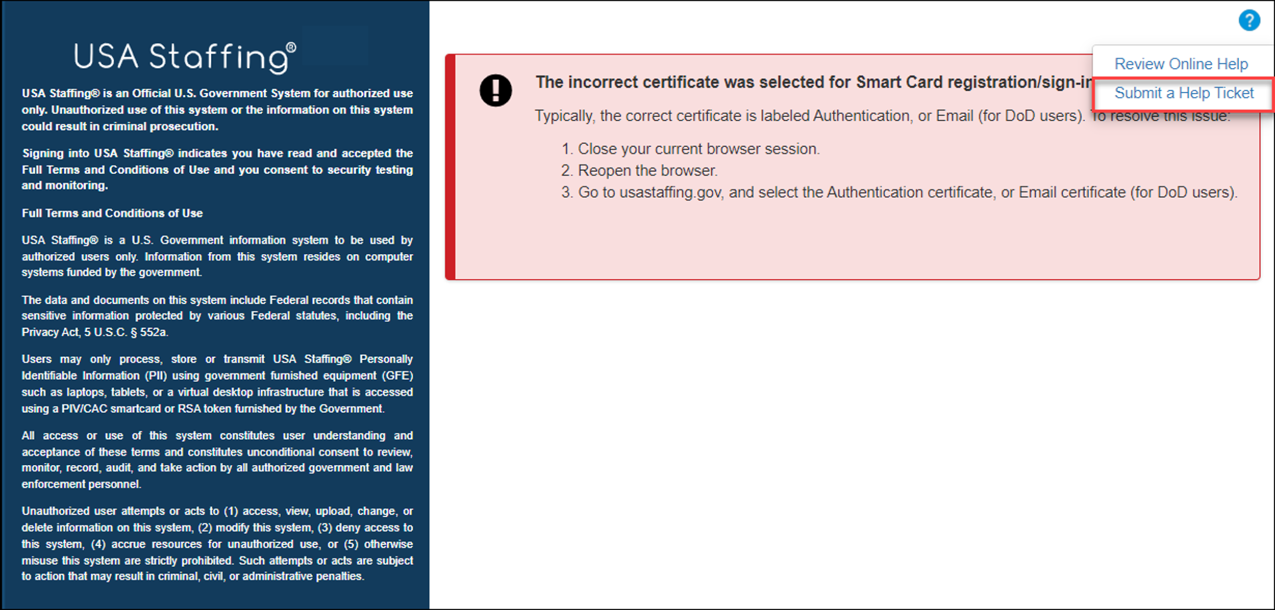 Submitting a help ticket when you cannot log in – USA Staffing Online Help