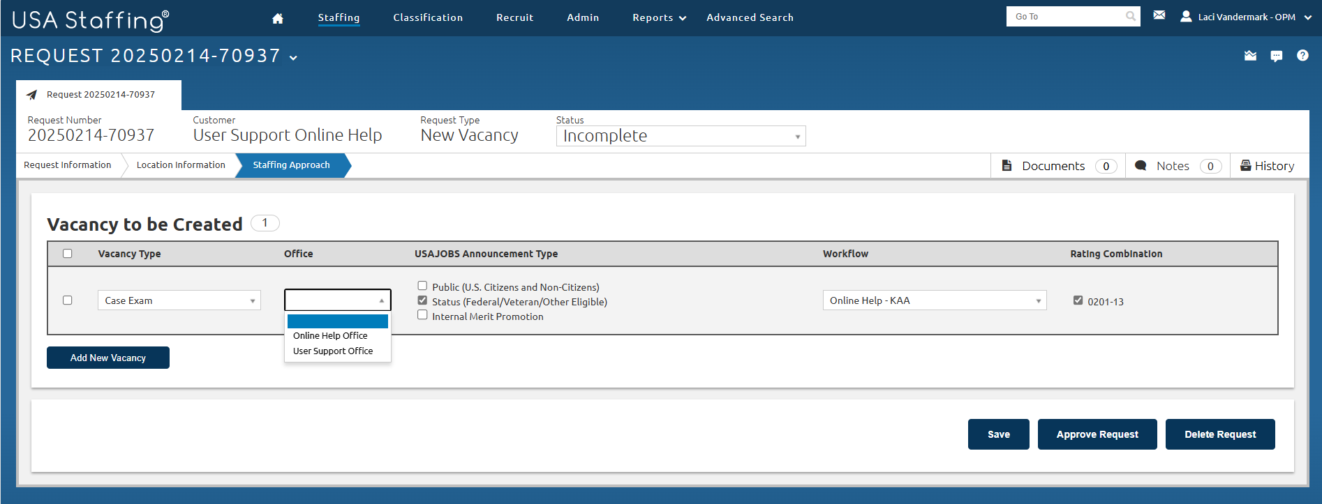 Creating a request – USA Staffing Online Help