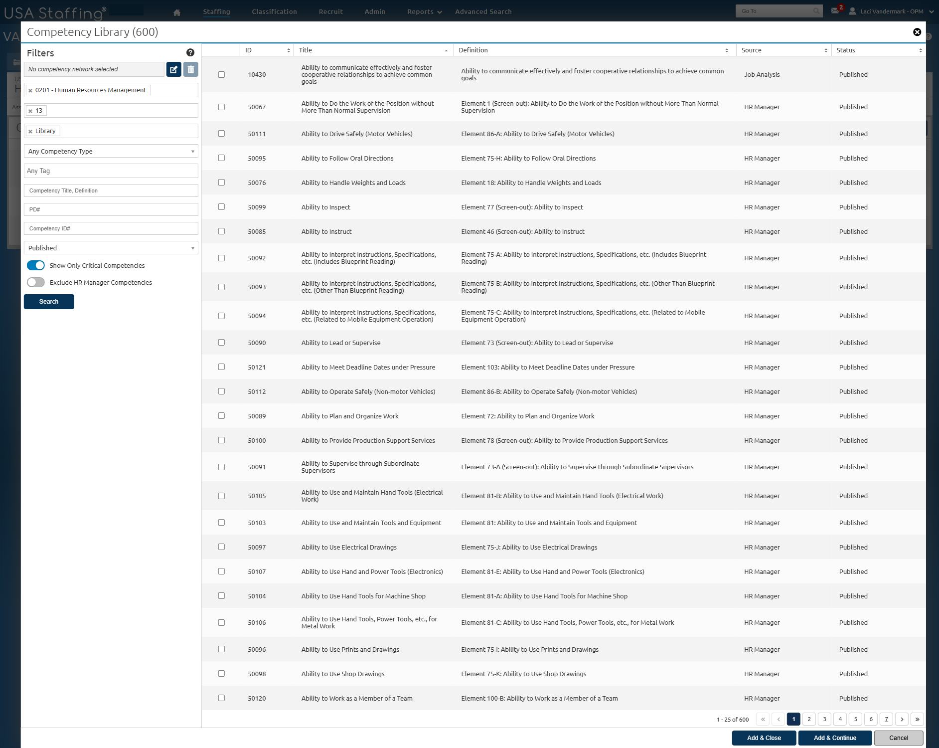 Adding an assessment competency from the library – USA Staffing Online Help